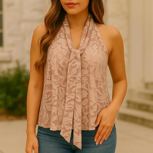 Blush Noir | Tops | Romantic Feminine Blush Pink Floral Lace Halter Top ...